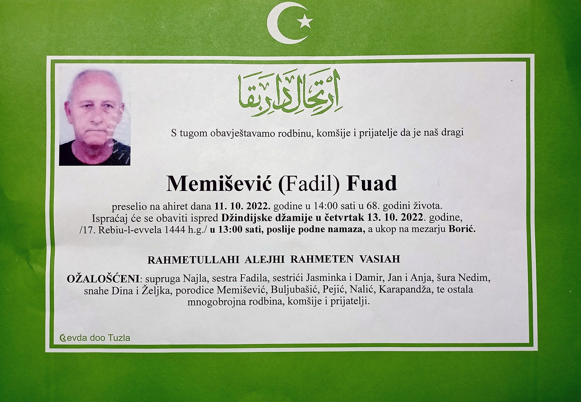 Preminuo je Fuad Memišević