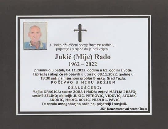 Preminuo je Rado Jukić