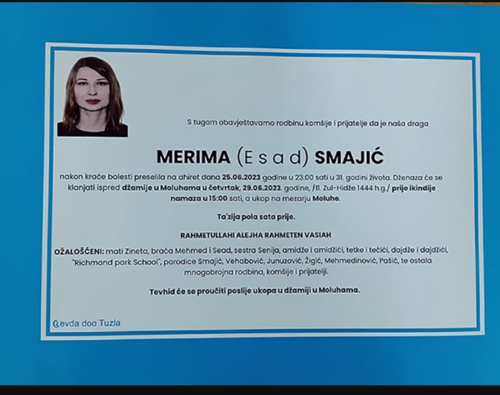 Preminula je Merima Smajić