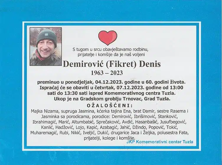 Preminuo je Demirović Denis
