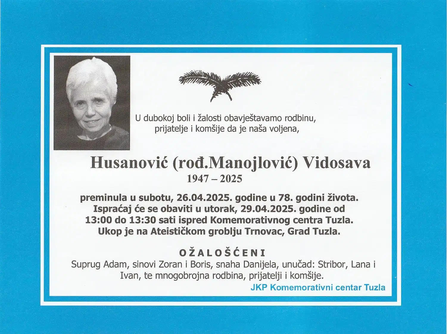 Preminula je Husanović Vidosava